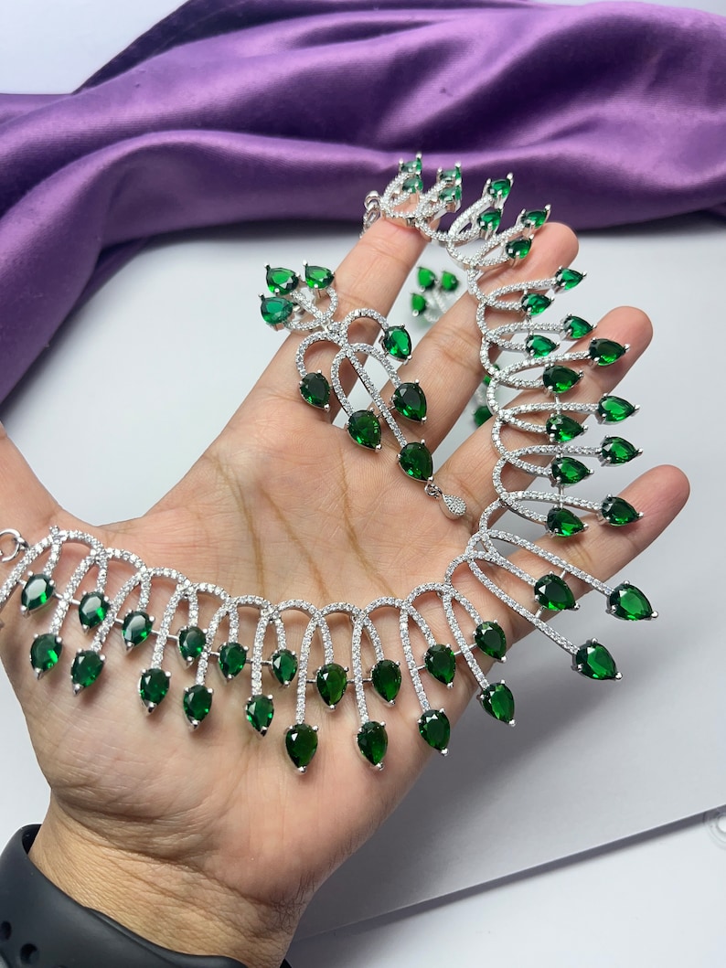 Imitation Jewellery Emerald Green CZ Faux Diamond Engagement Necklace ...