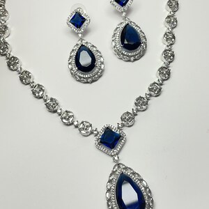 Faux Sapphire Blue Color Necklace Set| Zirconia Earrings| Diamond ...