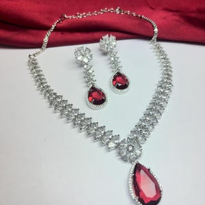 CZ Red Color Necklace Set Zirconia Necklace and Earrings CZ Necklace ...