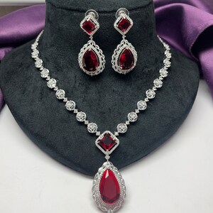 CZ Red Color Pendant Necklace Set| Zirconia Earrings| Diamond Replica ...