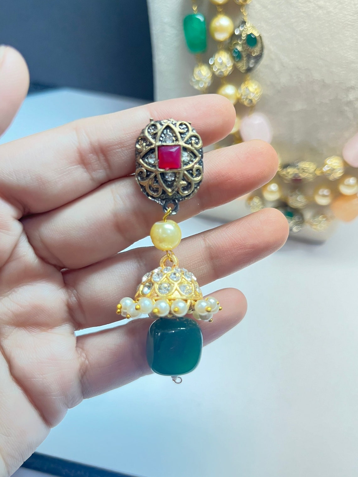 Antique Finish Handmade Layer Beaded Tumble Mala Necklace Set With ...