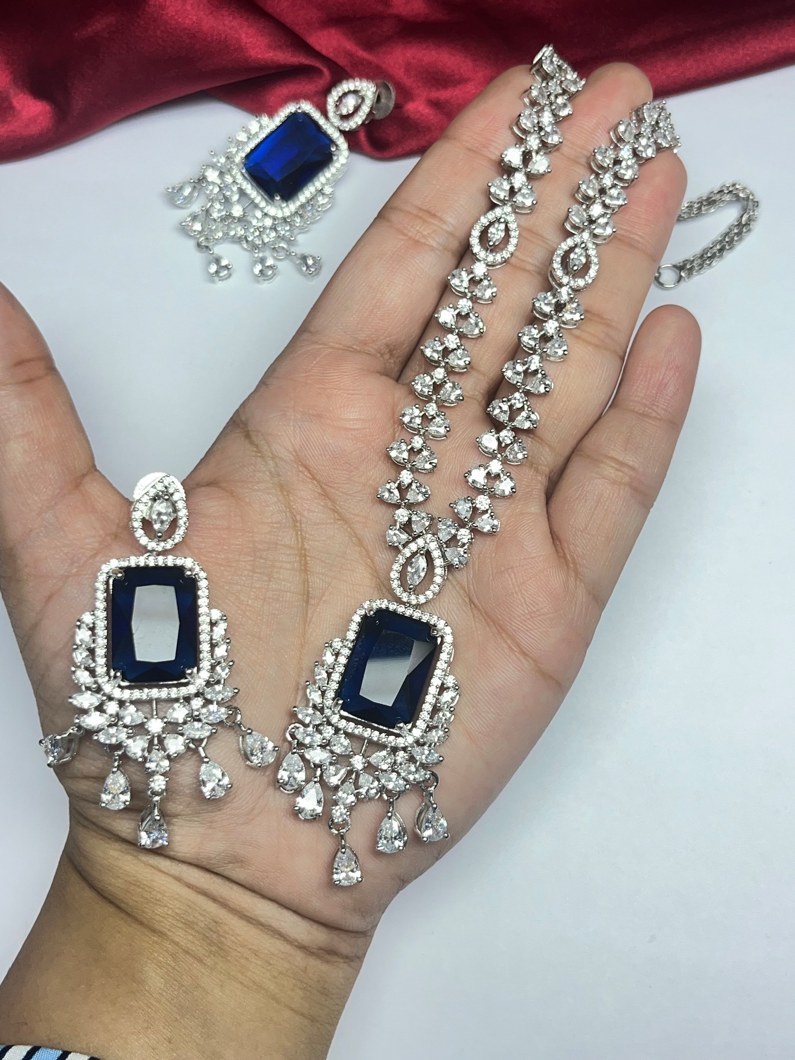 CZ Faux Blue Sapphire Color Necklace Set| Zirconia Necklace and ...
