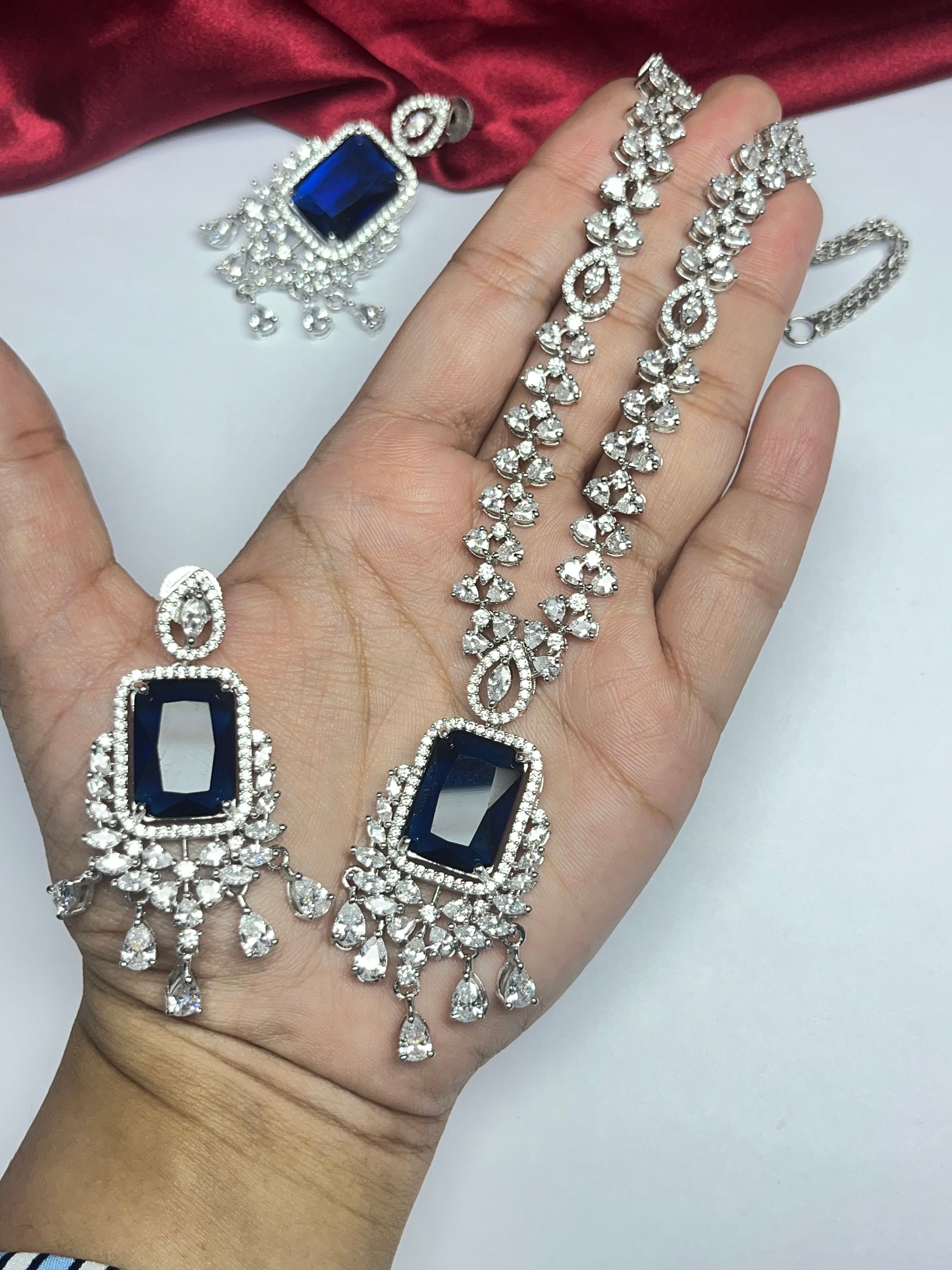 CZ Faux Blue Sapphire Color Necklace Set| Zirconia Necklace and ...