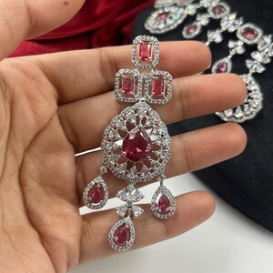 CZ Ruby Red Diamond High Quality Necklace Set Indian Bridal Jewellery ...