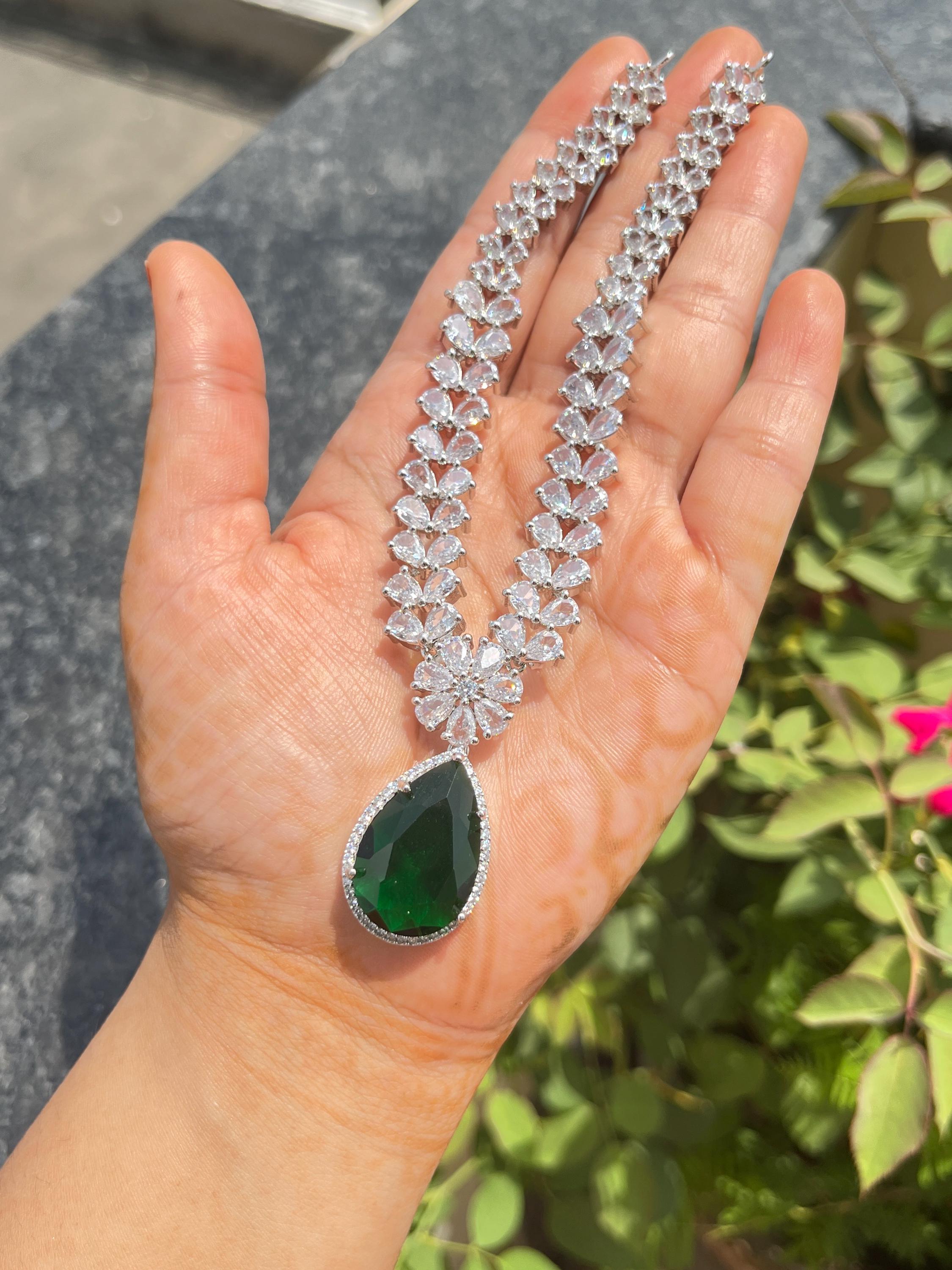 CZ Green Color Necklace Set Zirconia Necklace and Earrings CZ Necklace ...