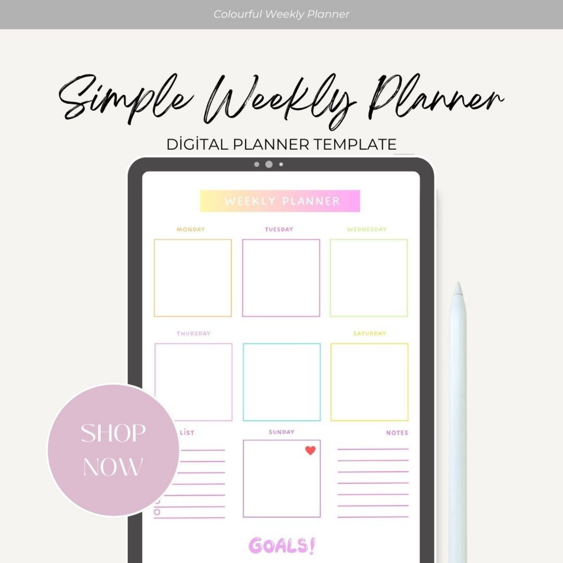 Colorful Weekly Planner Printable Planner to Do List Notes - Etsy