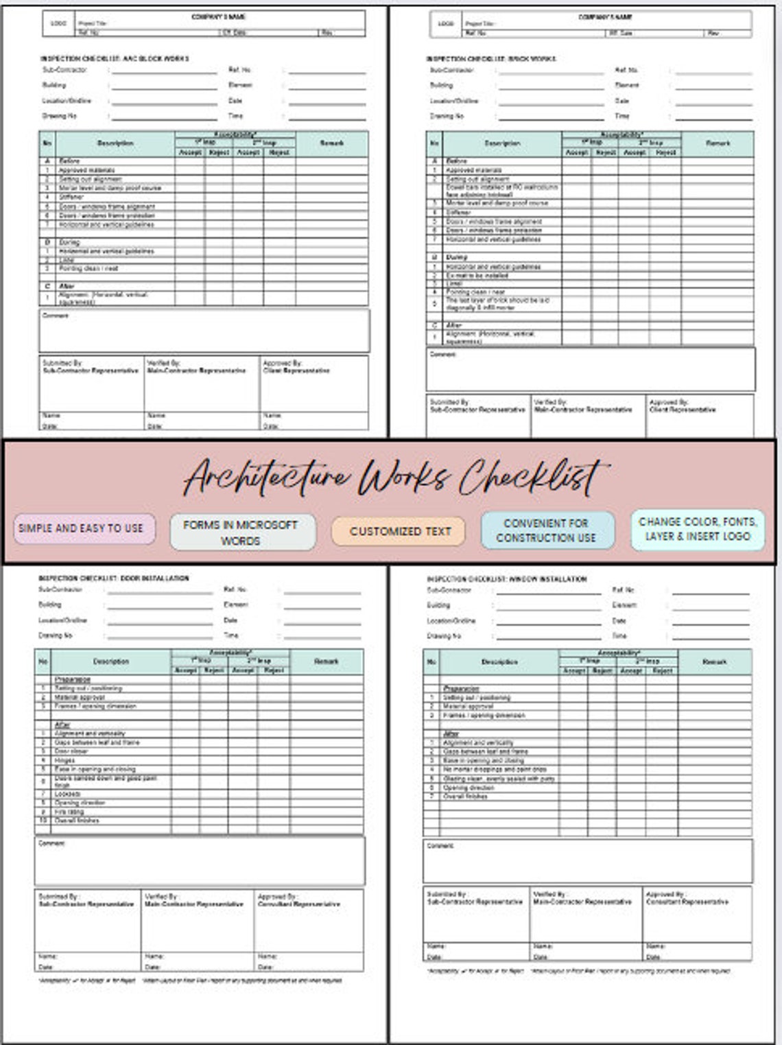 Construction Inspection Checklist for Architecture Works, Inspection ...