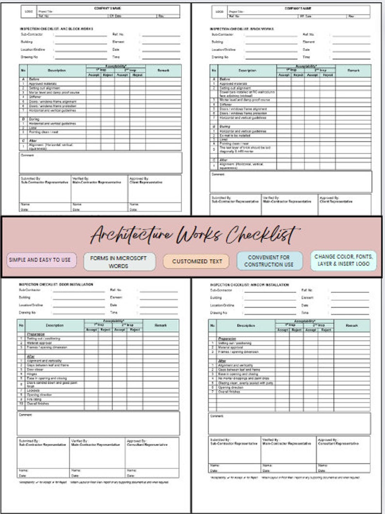 Construction Inspection Checklist for Architecture Works, Inspection ...