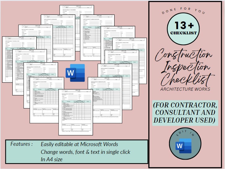 Construction Inspection Checklist for Architecture Works, Inspection ...