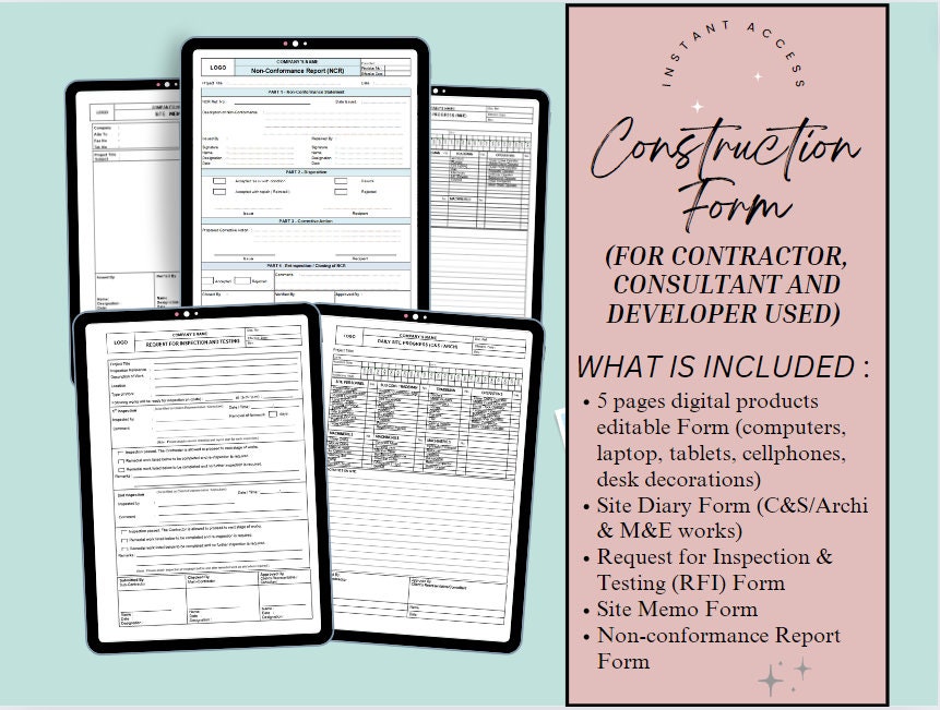 Construction Site Diary, Job Site Project Forms, Construction Site Memo ...