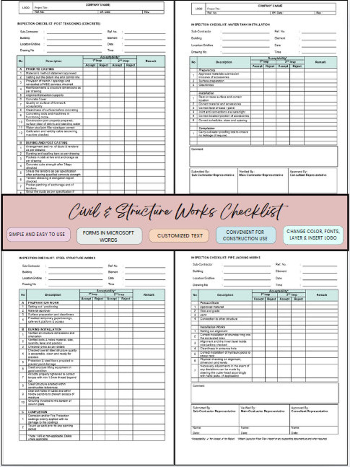 Construction Inspection Checklist for Civil and Structure Works ...
