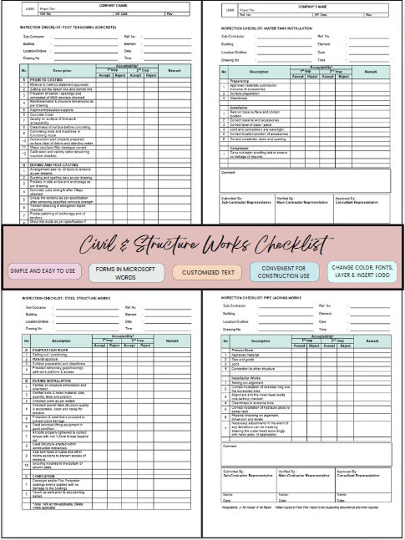Construction Inspection Checklist for Civil & Structure Works ...