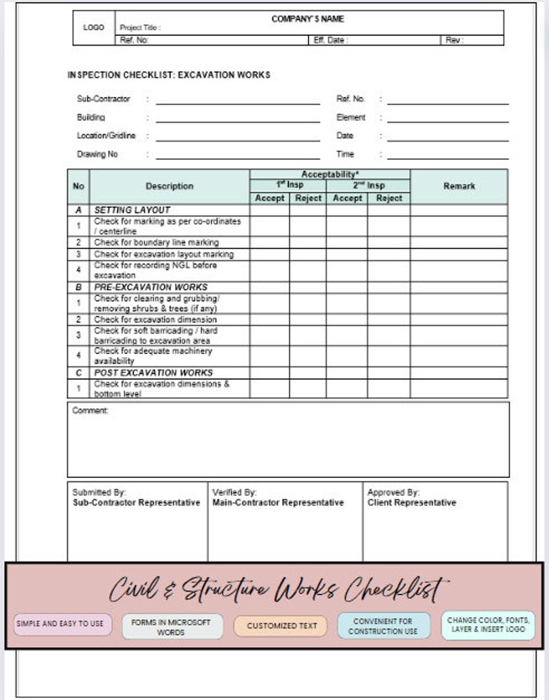 Construction Inspection Checklist for Civil and Structure Works ...