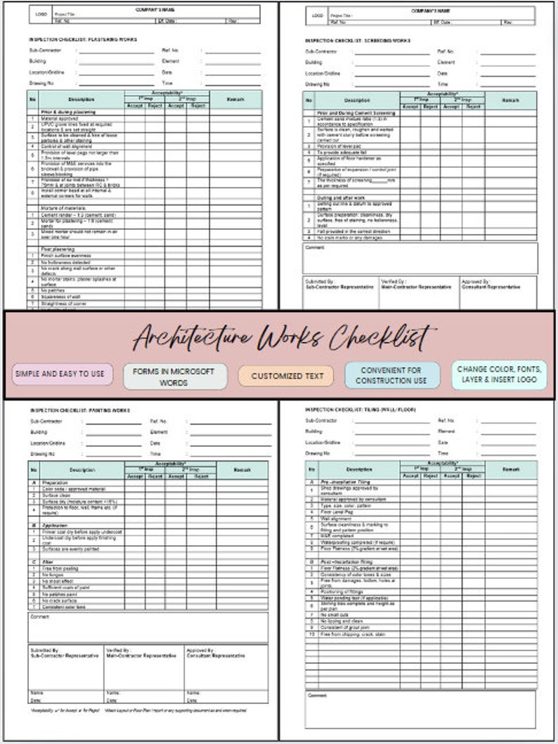 Construction Inspection Checklist for Architecture Works, Inspection ...