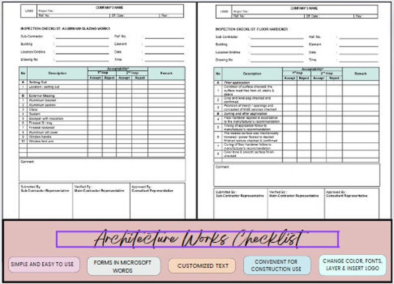 Construction Inspection Checklist for Architecture Works, Inspection ...