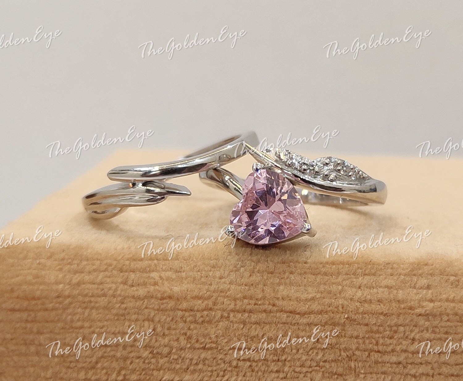 1.80 Ct Light Pink Heart Cut Diamond Engagement Wedding Ring Set in 935 ...