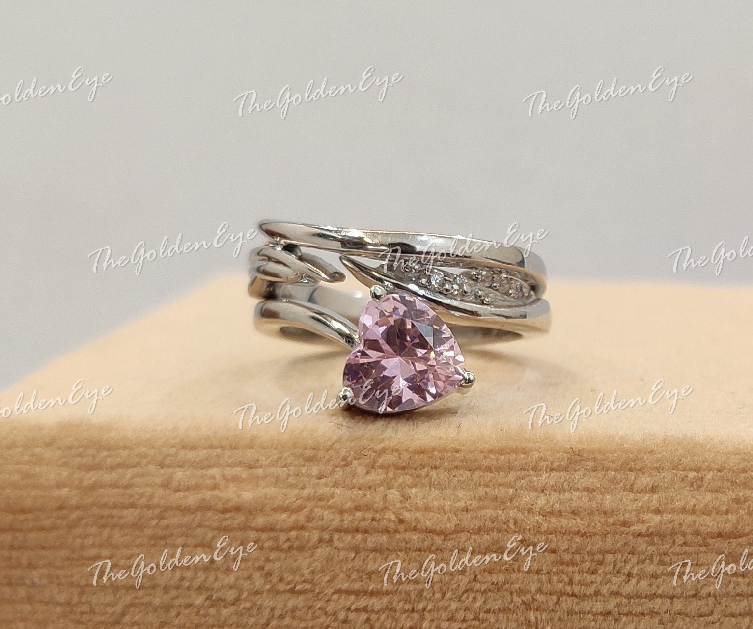 1.80 Ct Light Pink Heart Cut Diamond Engagement Wedding Ring Set in 935 ...