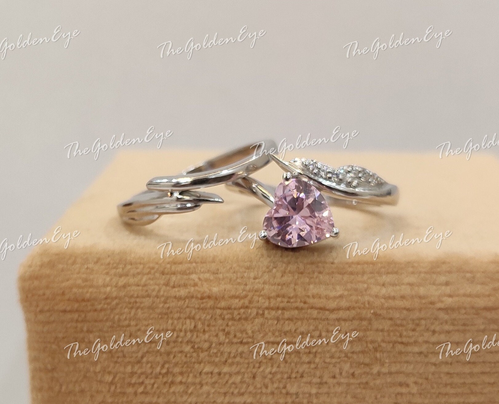 1.80 Ct Light Pink Heart Cut Diamond Engagement Wedding Ring Set in 935 ...