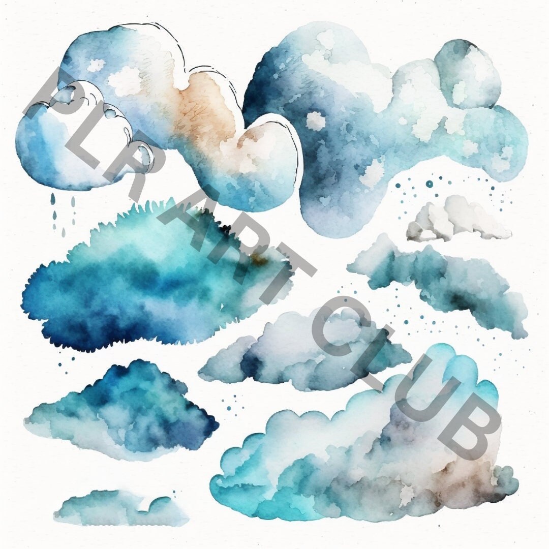 Watercolor Clouds Clipart Dreamy Cloud Clipart Colorful Fantasy Clouds ...