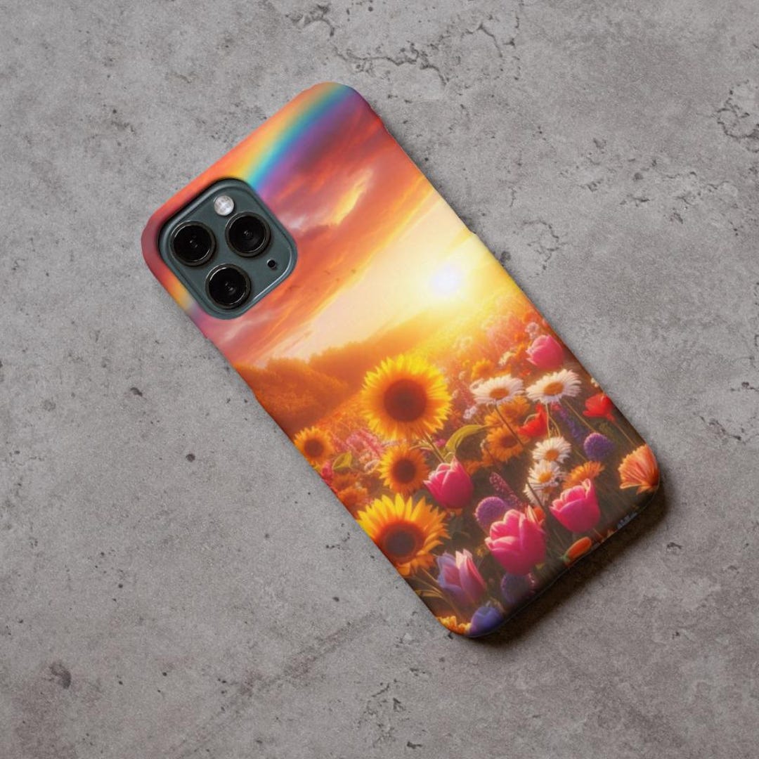 Floral Sunset Rainbow Slim Phone Case, Pretty Flowers Nature Design ...