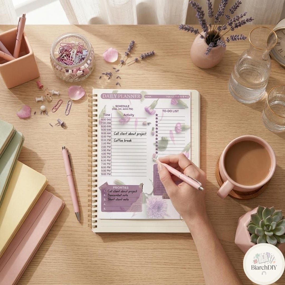 Pink Floral Daily Planner Page | Schedule, To-do List, Notes (digital ...