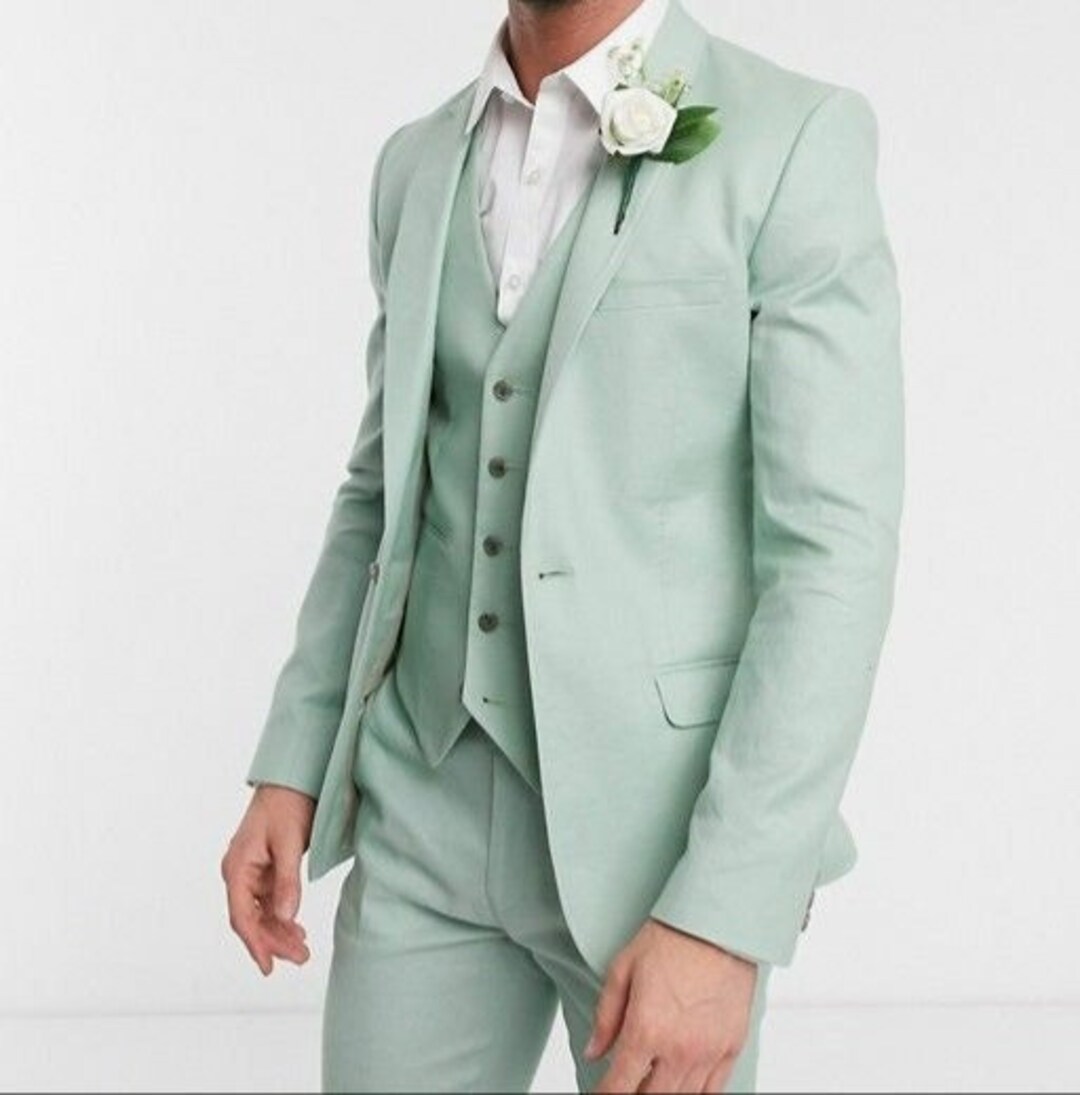 MEN SUIT Mint Green Suit Men Suit Wedding Three Piece Suit Slim Fit ...