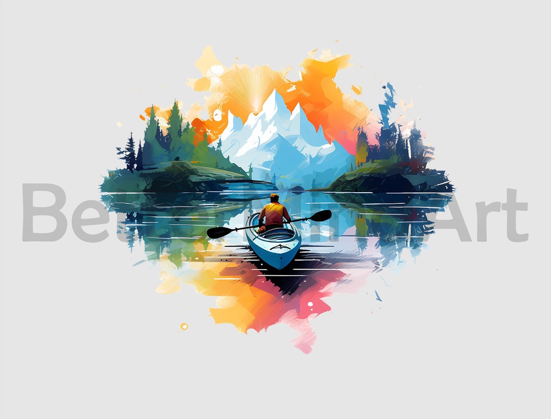 Cool Watercolor Kayaking Art 03 Sublimation Designs T-shirt, Kayak Png ...