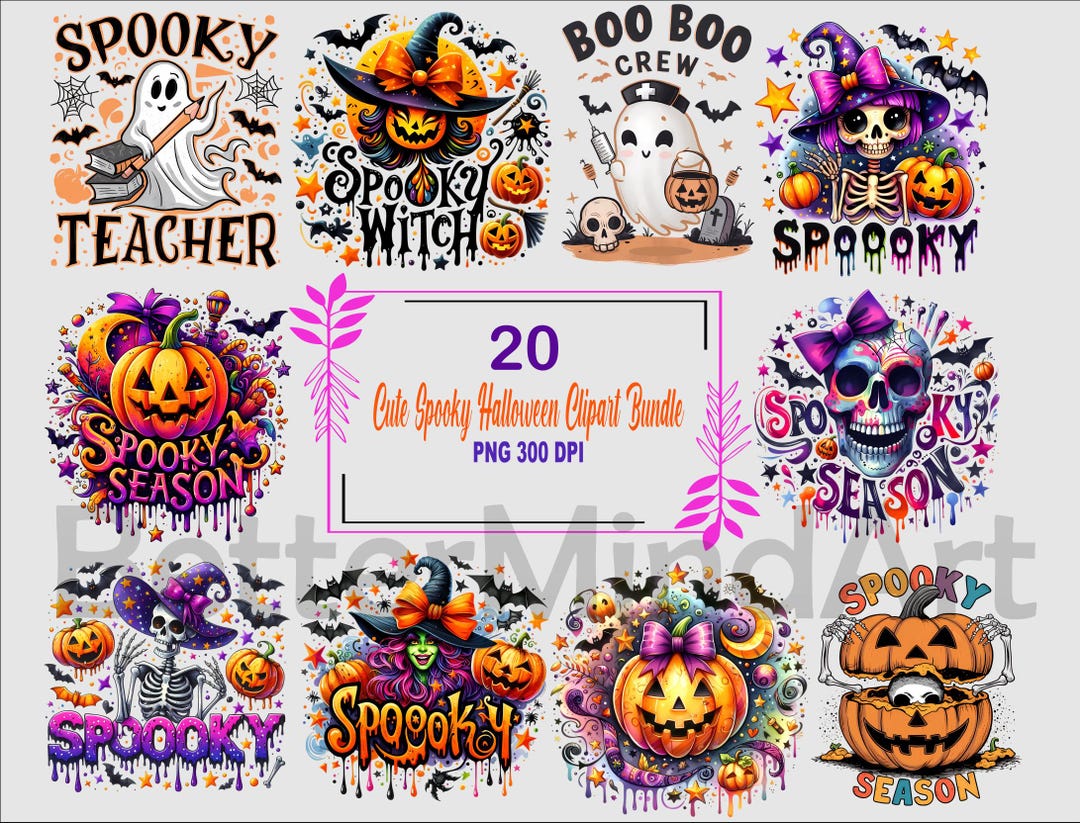 Cute Spooky Halloween Bundle PNG, Halloween Png, Ghost PNG, Pumpkin Png ...