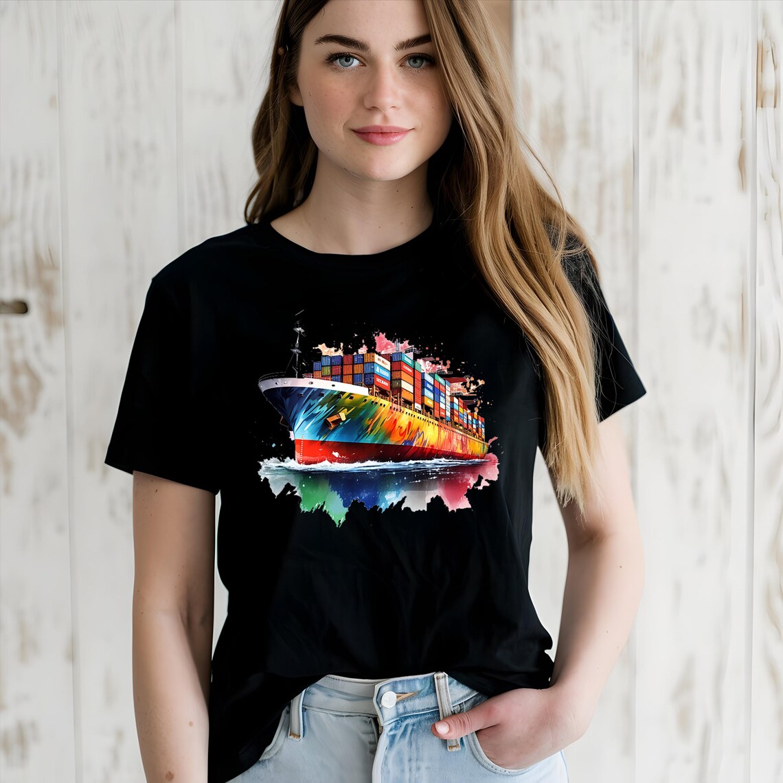 Colorful Container Cargo Ship Sublimation Designs - Container Ship PNG ...