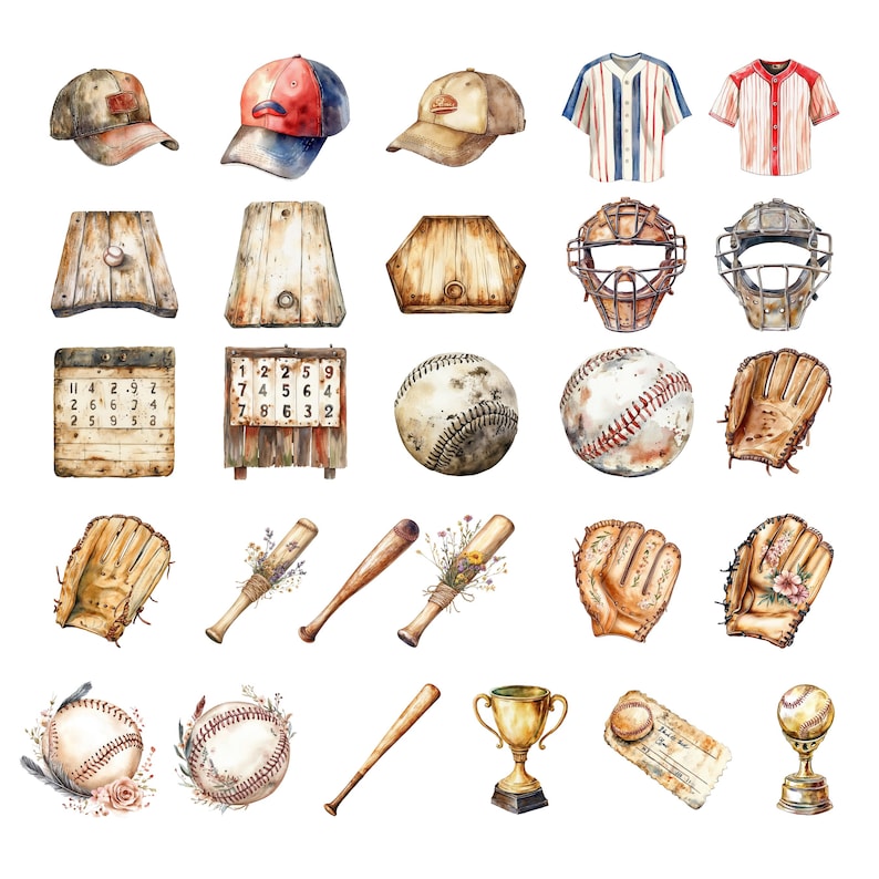 Vintage Baseball Clipart Bundle for Sublimation, Retro Baseball PNG ...