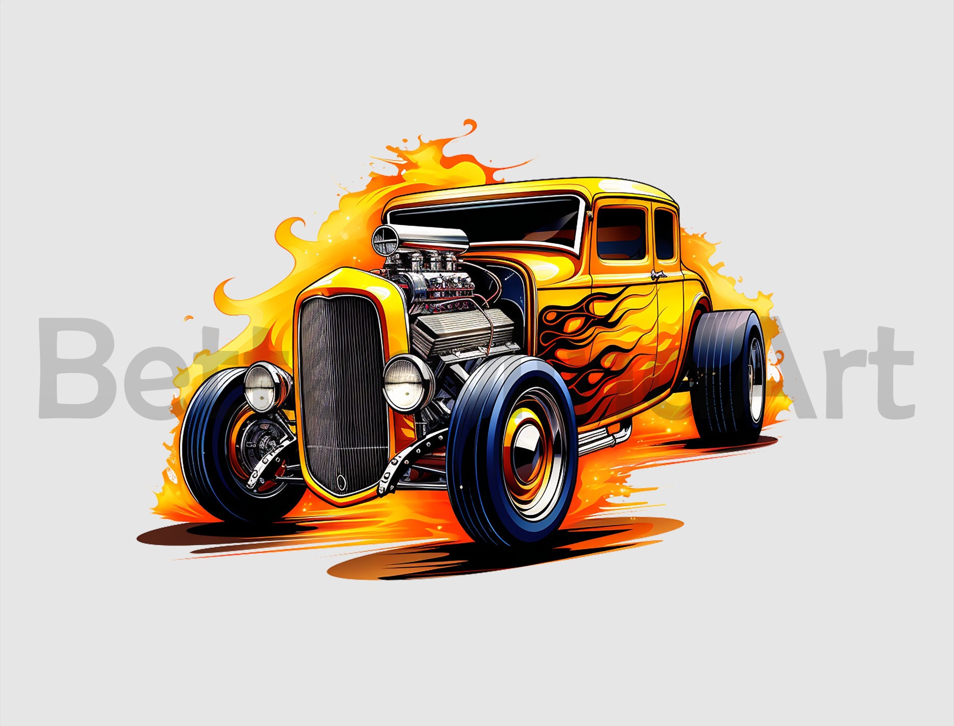 Flaming Classic Hot Rod Car Sublimation Designs - Hot Rod PNG , Hot Rod ...