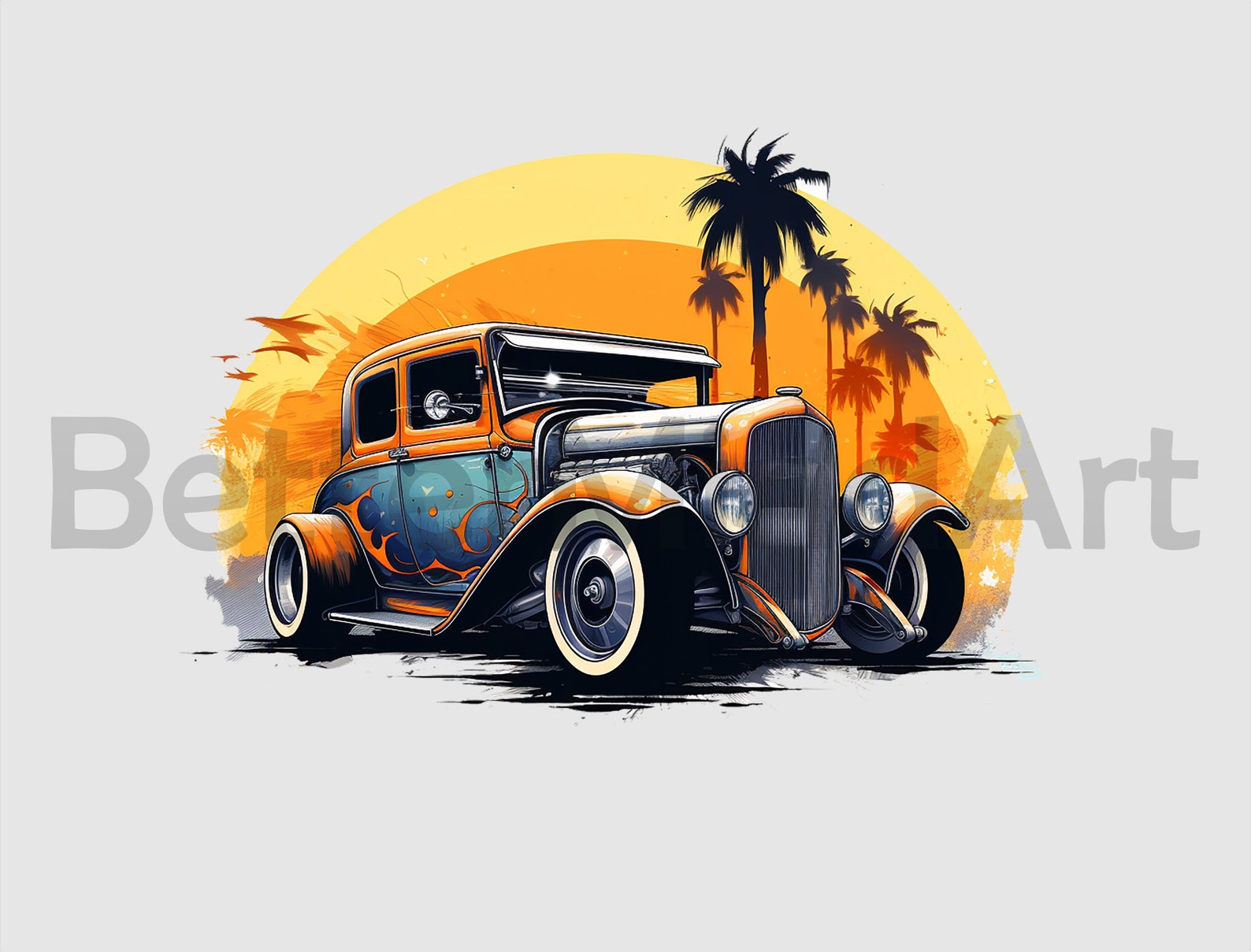 Cool Hot Rod Car Into a Sunset Sublimation Designs - Hot Rod PNG , Hot ...