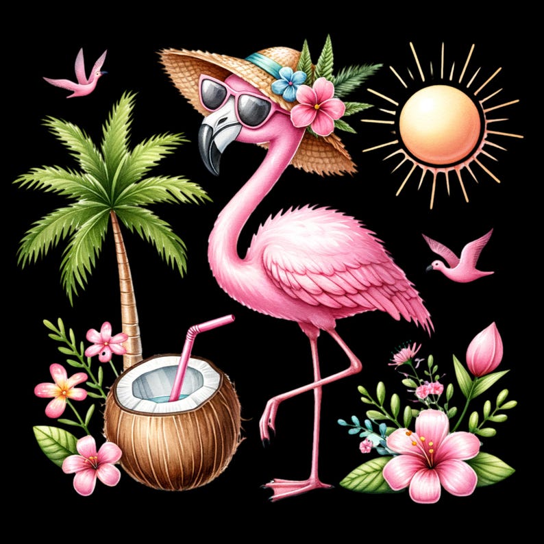 Flamingo Watercolor Clipart Sublimation Bundle – Tropical Flamingo ...
