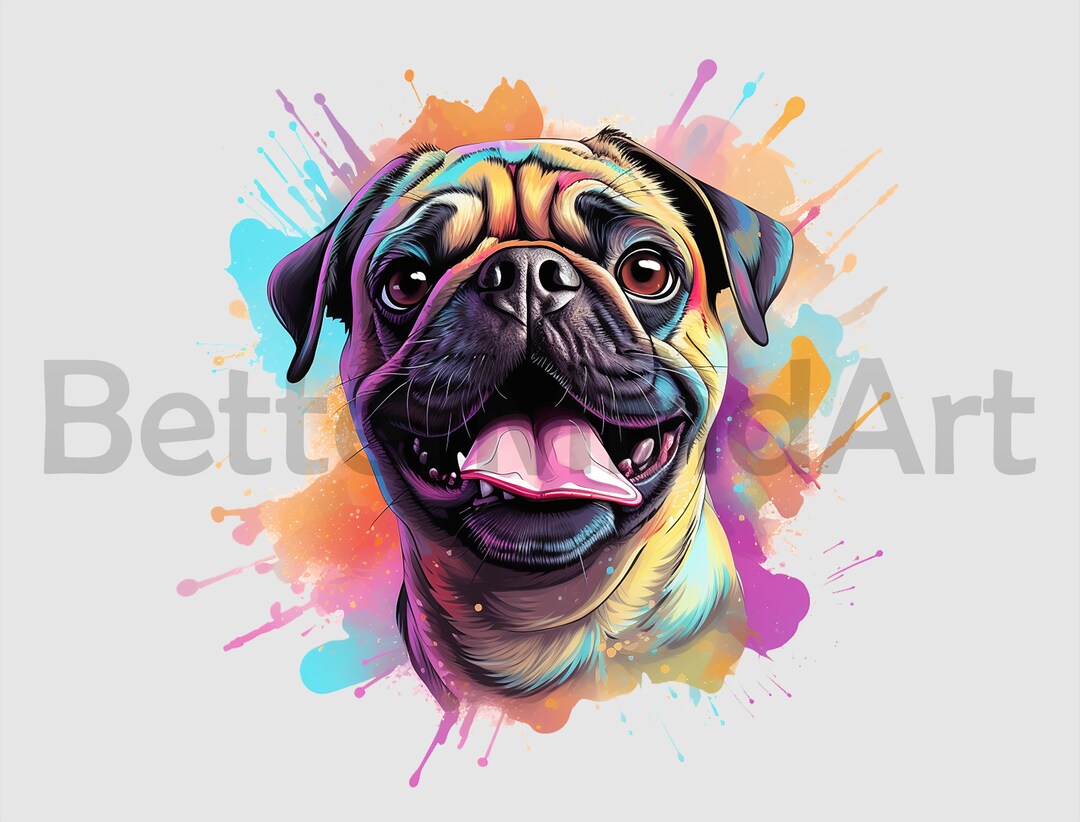 Colorful Pug Dog Head #888 Sublimation Designs T-shirt, Pug Head Png ...