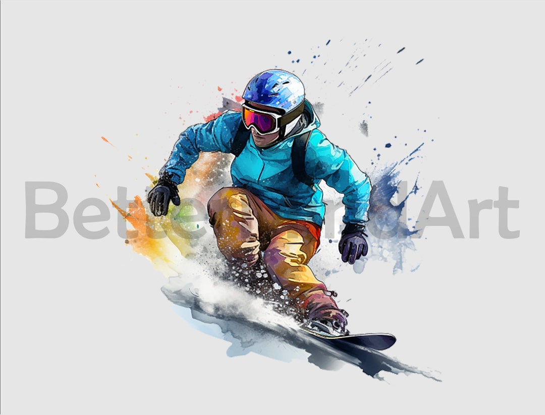 Cool Watercolor Snowboarder Racer 08 PNG Sublimation Designs ...