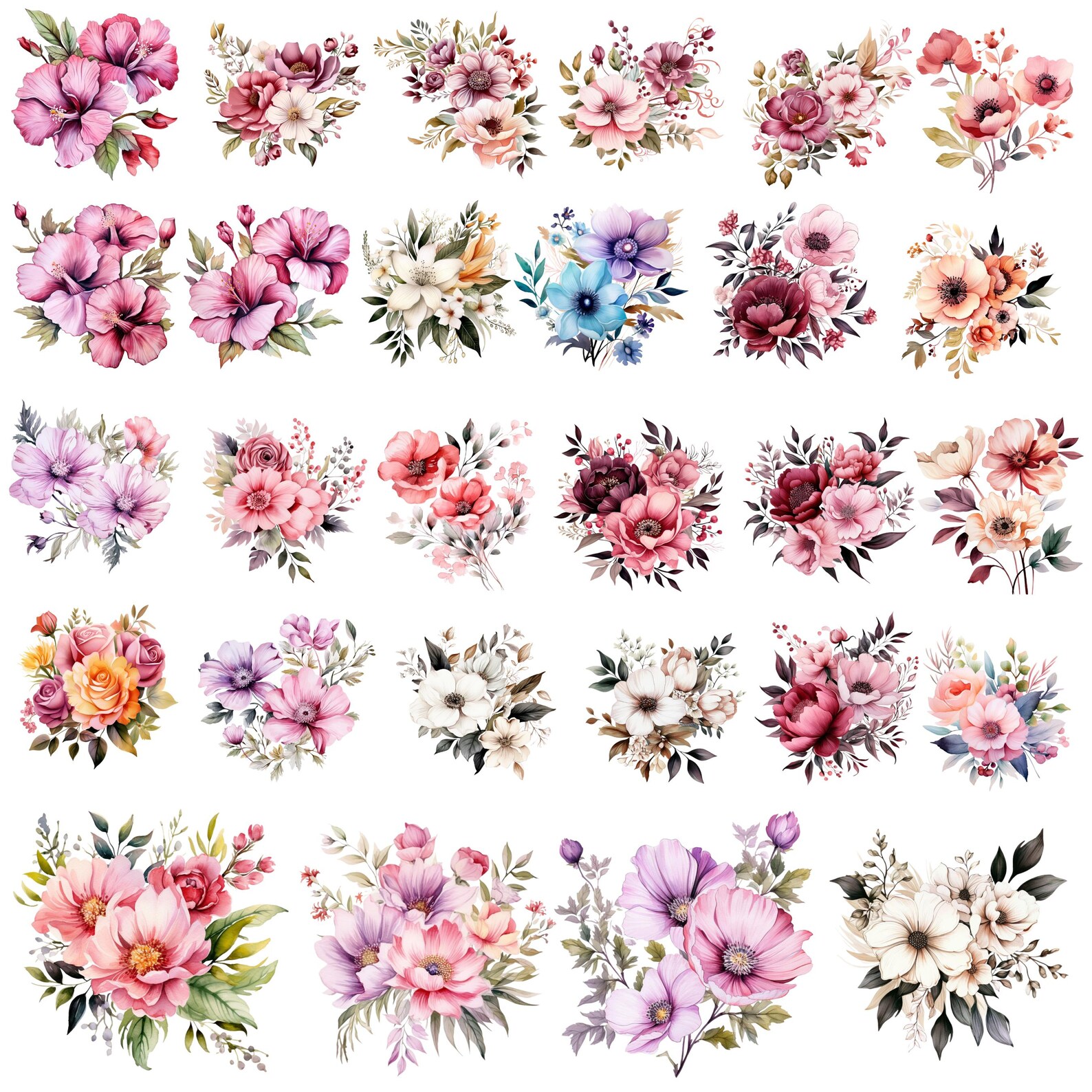 Beautiful Flowers PNG Bundle, Floral Clipart, Flower Illustrations ...