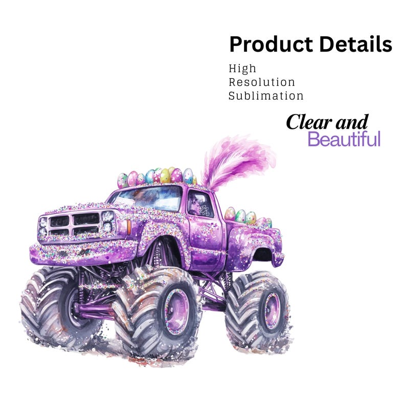 36 Easter Monster Truck Clipart Bundle PNG 300 DPI Colorful Bunny Egg ...