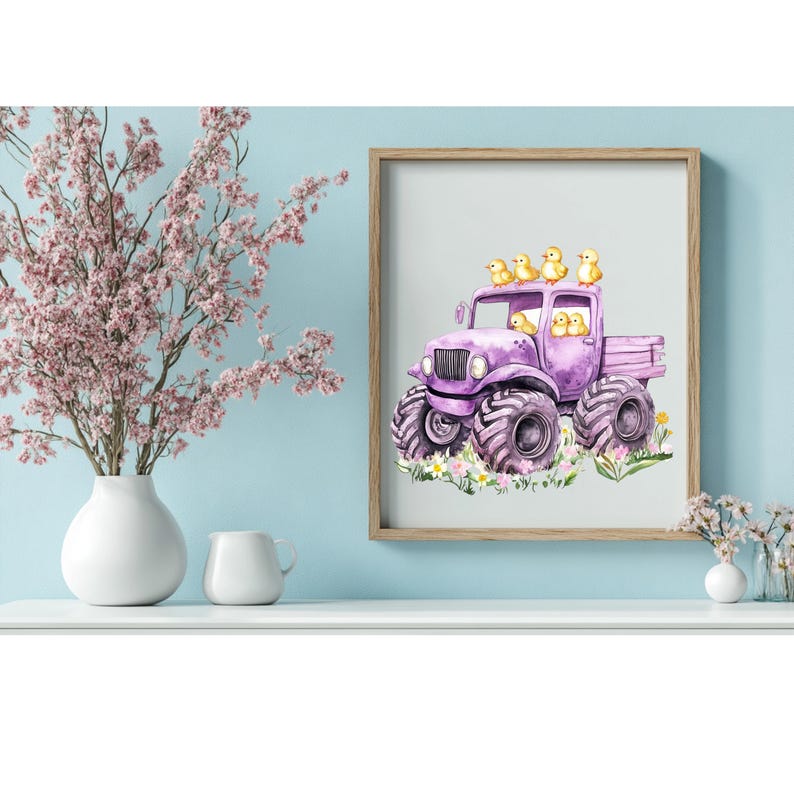 36 Easter Monster Truck Clipart Bundle PNG 300 DPI Colorful Bunny Egg ...