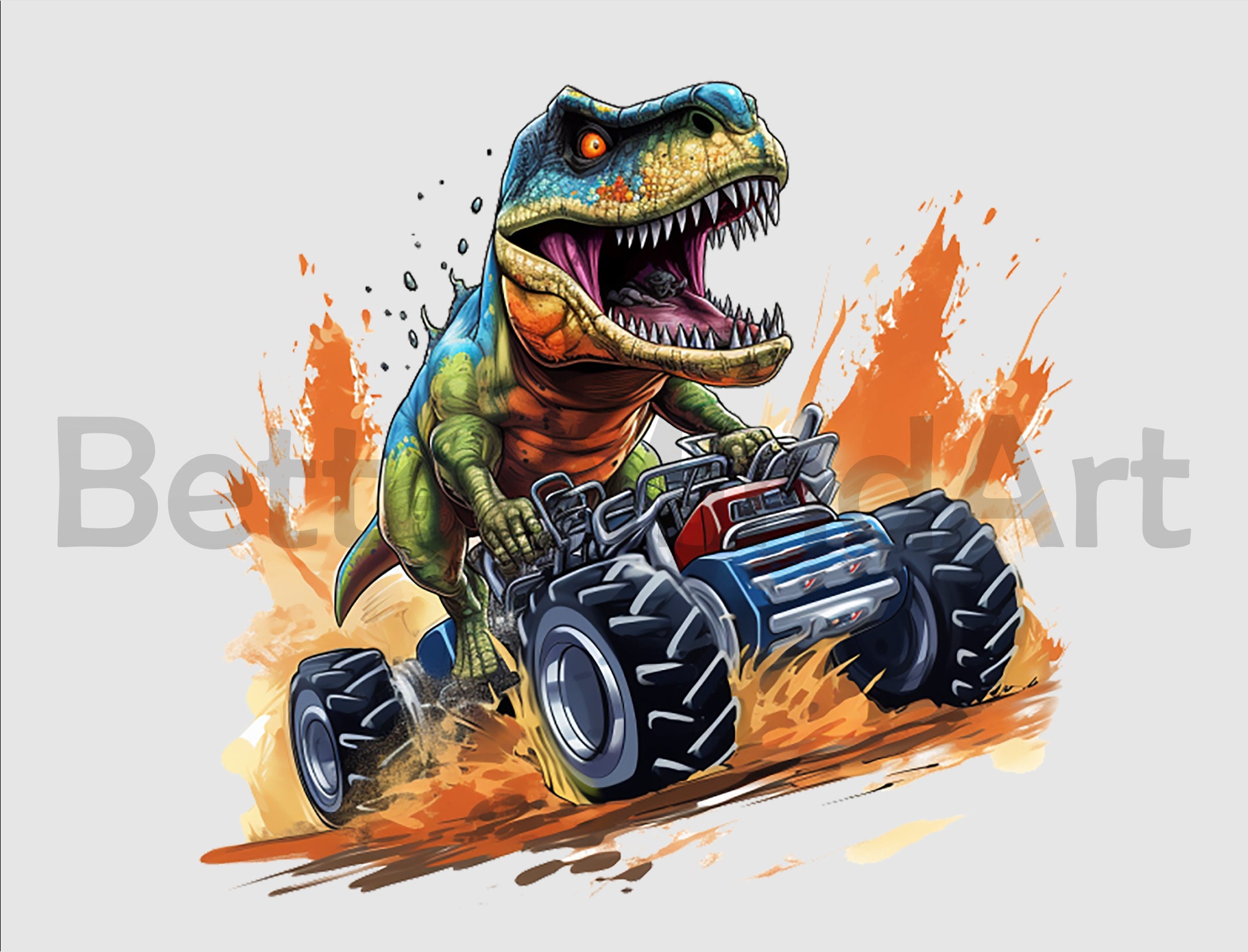 Smiling Dinosaur Driving Monster Truck 08 Sublimation Designs - Monster ...