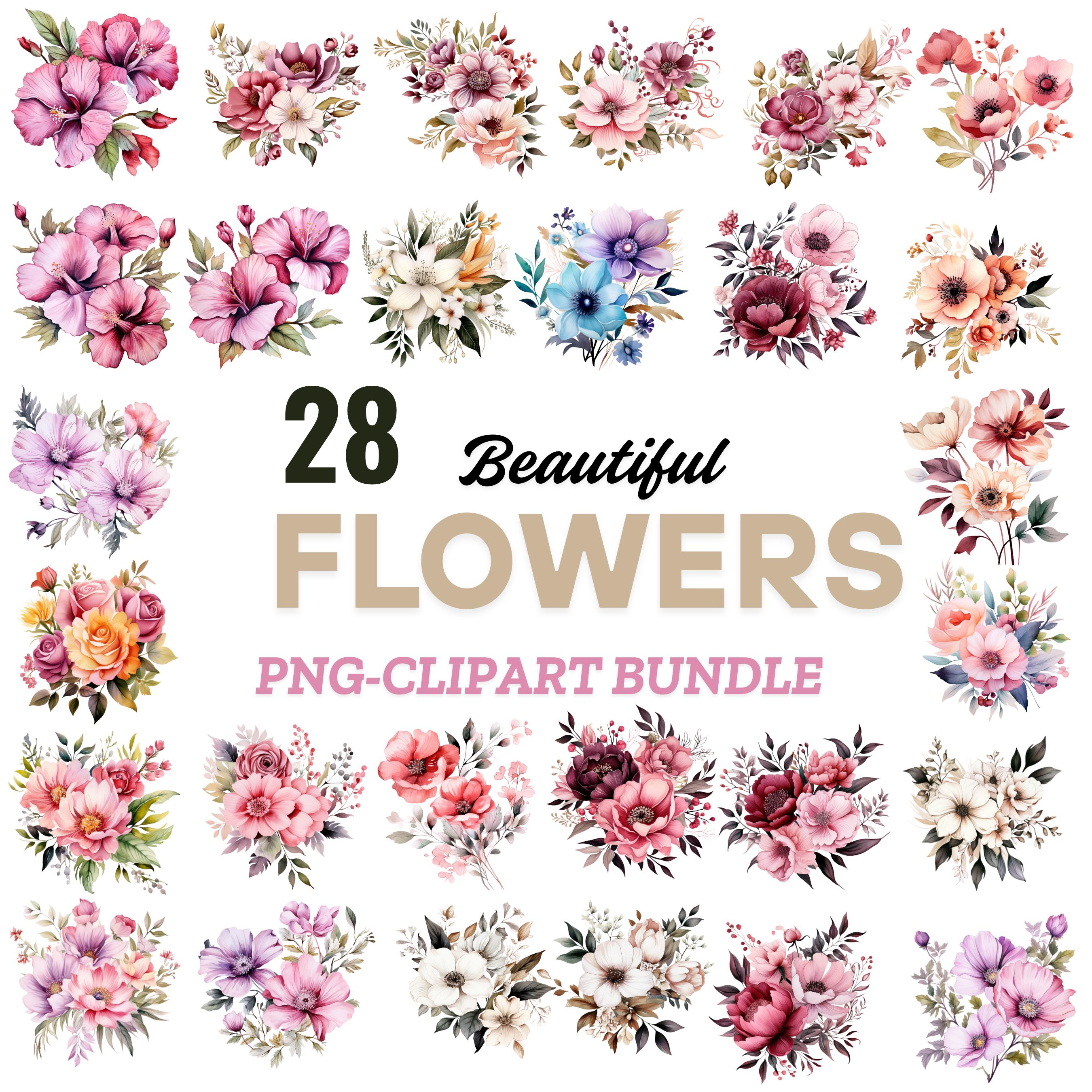 Beautiful Flowers PNG Bundle, Floral Clipart, Flower Illustrations ...