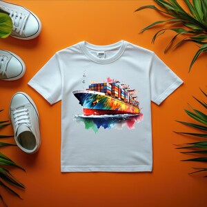 Colorful Container Cargo Ship Sublimation Designs - Container Ship PNG ...