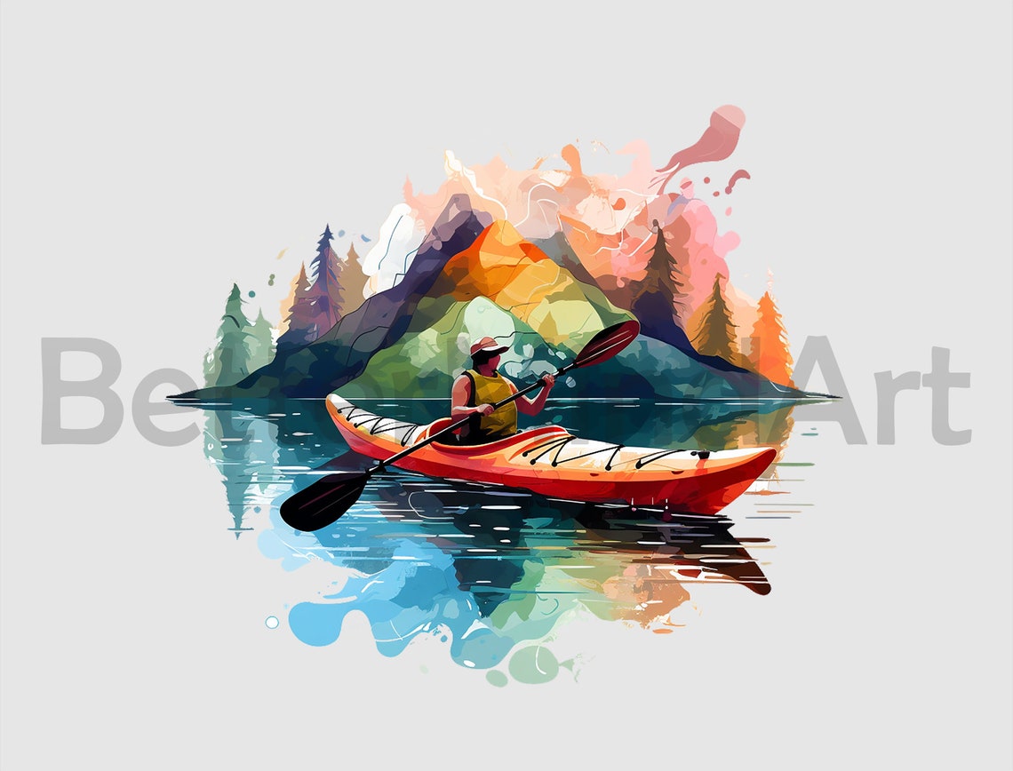 Cool Watercolor Kayaking Art Sublimation Designs T-shirt, Kayak Png ...
