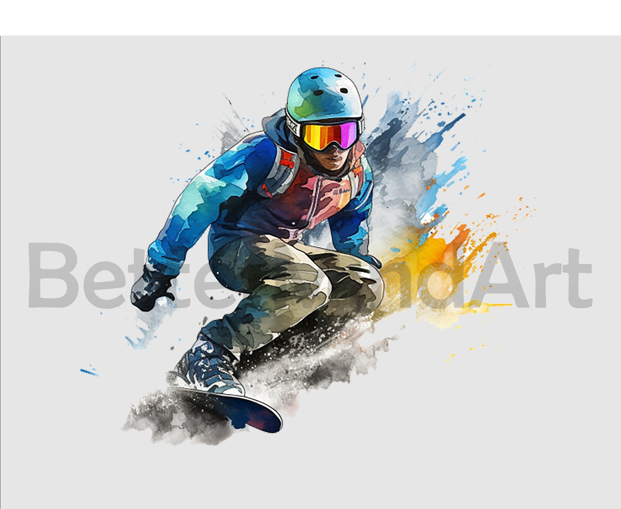 Cool Watercolor Snowboarder Racer PNG Sublimation Designs ...