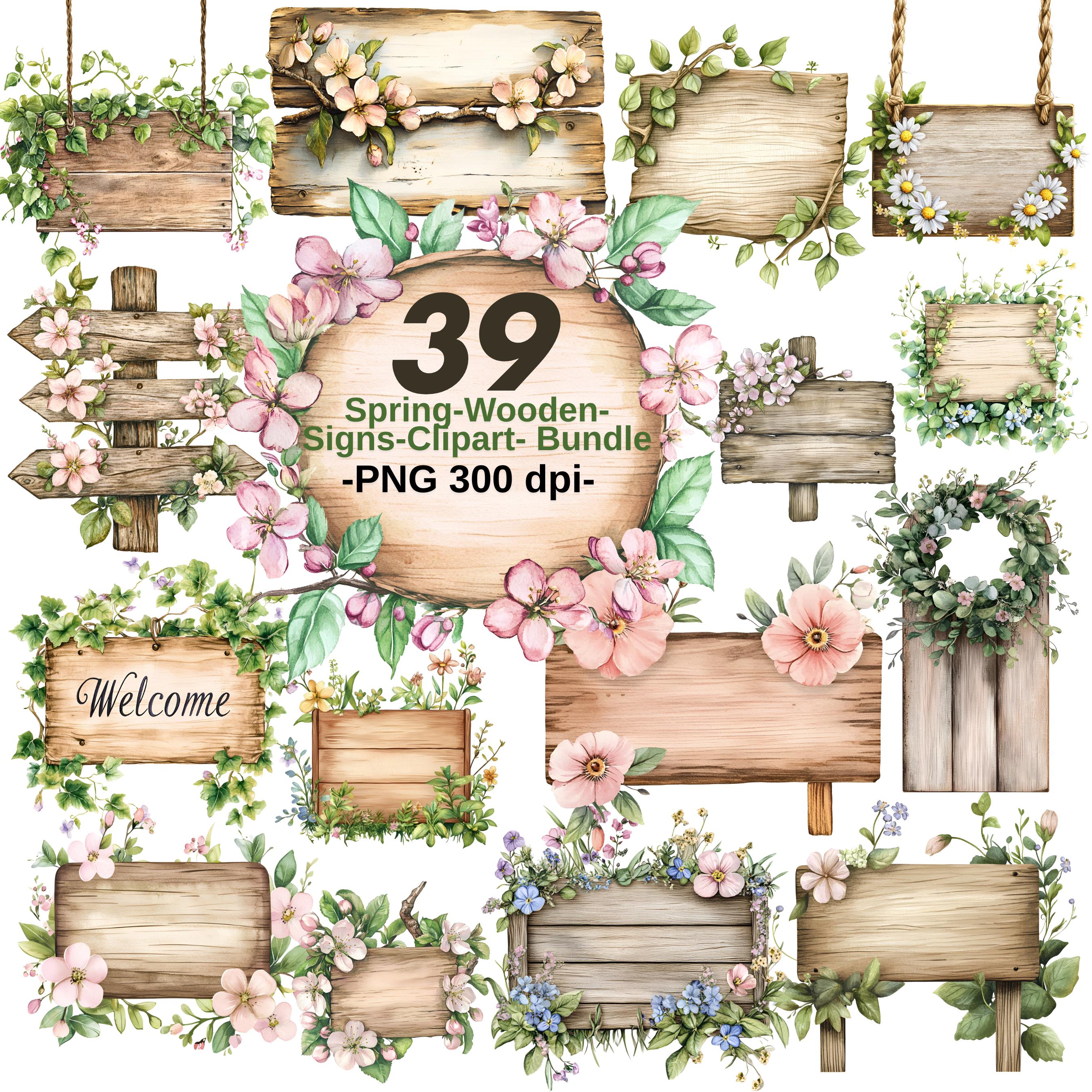 Spring Wooden Signs Clipart Bundle PNG | Rustic Farmhouse Spring Clip ...