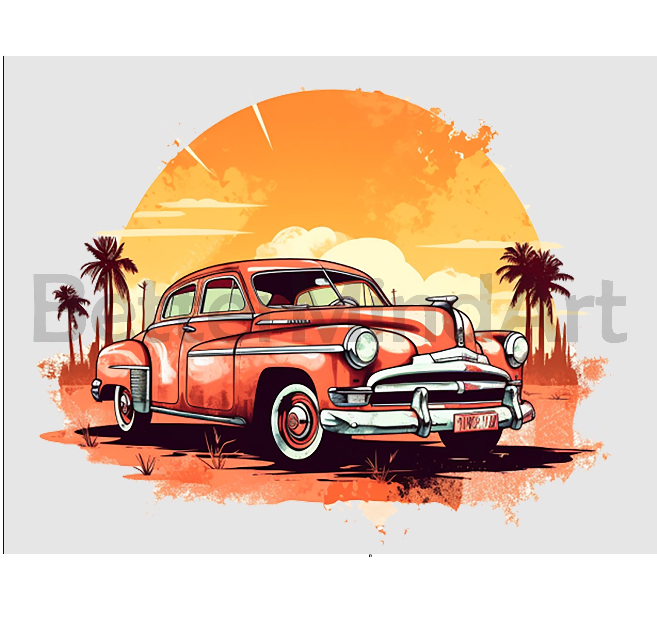 Watercolor Classic Car #4 Sublimation Designs - Vintage Car PNG ...