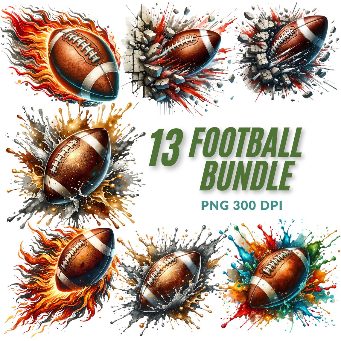 Football PNG Bundle, Football Clipart, Football Graphics, Instant ...