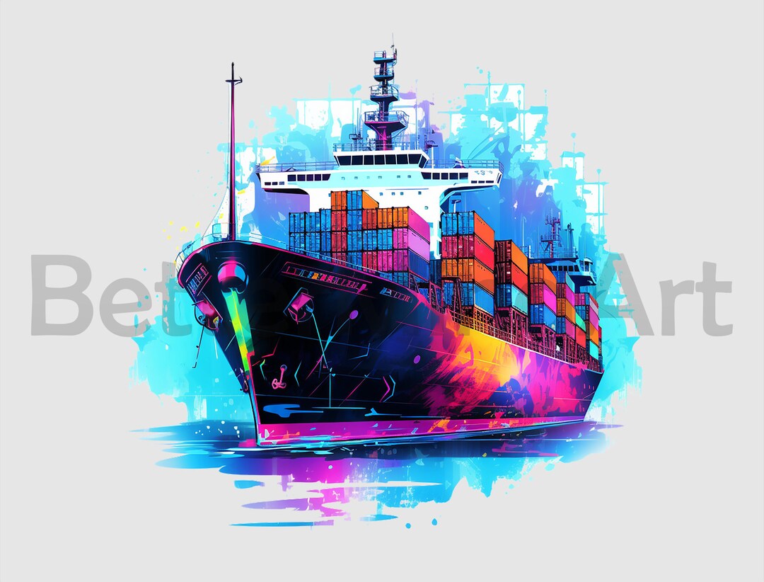 Colorful Cool Container Cargo Ship Sublimation Designs - Container Ship ...