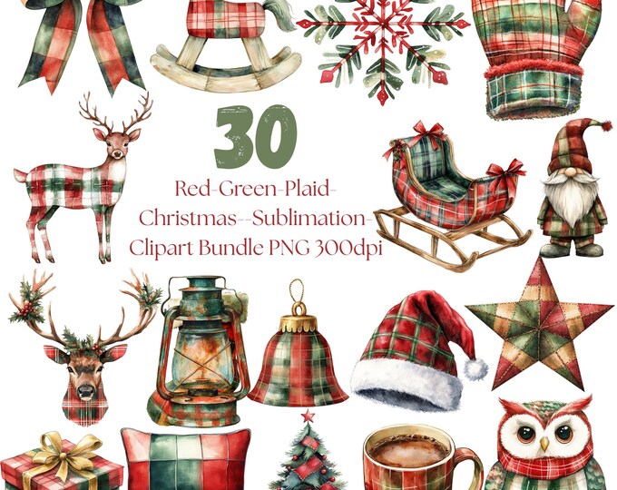 Plaid Christmas Clipart: Rustic Tartan PNG Set (digital Download ...