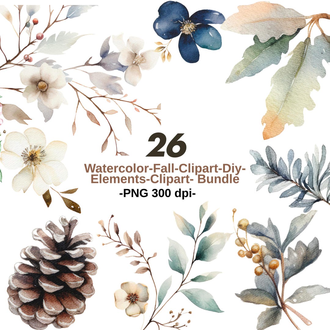 Watercolor Fall Floral Clipart Bundle PNG | Autumn Botanical Leaves ...
