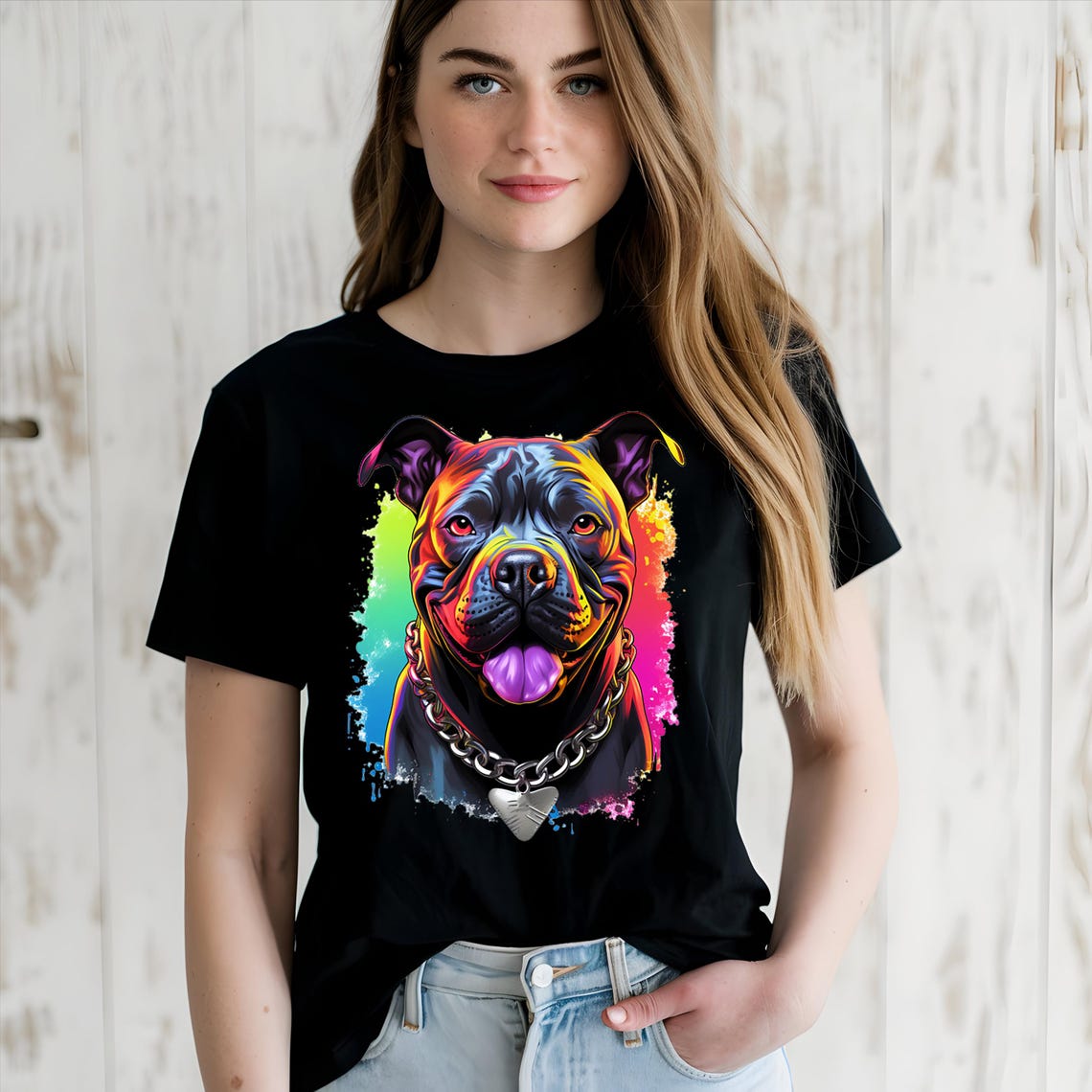 American Bully Dog Wearing Silver Chain Sublimation Designs T-shirt ...